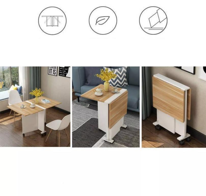 Foldable Space Saver Dining Table with Wheels Side Table Coffee Table ...