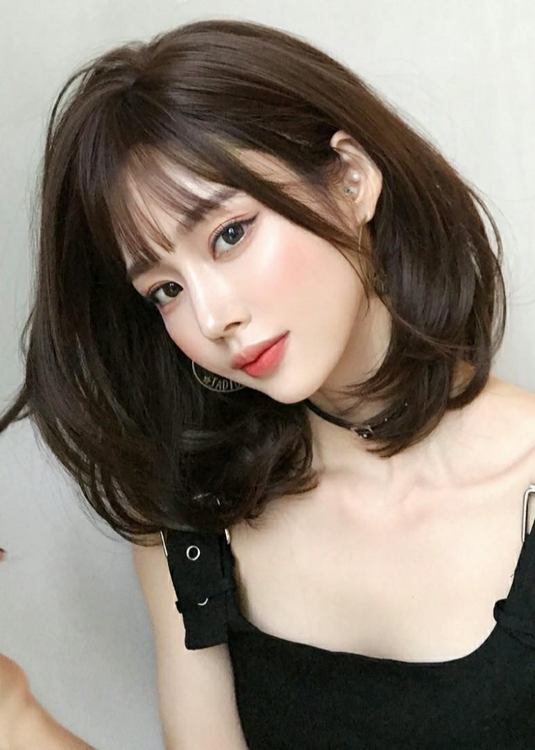 [INSTOCK] Korean 4 Colors Natural Airy Bangs C Curl Straight Shoulder ...