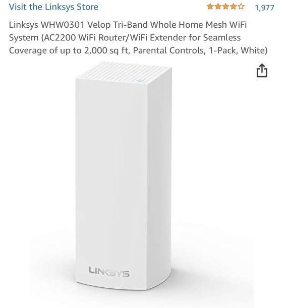 Linksys Store 4.2 out of 5 stars 1,977 Reviews Linksys WHW0301 Velop Tri-Band Whole Home Mesh ...