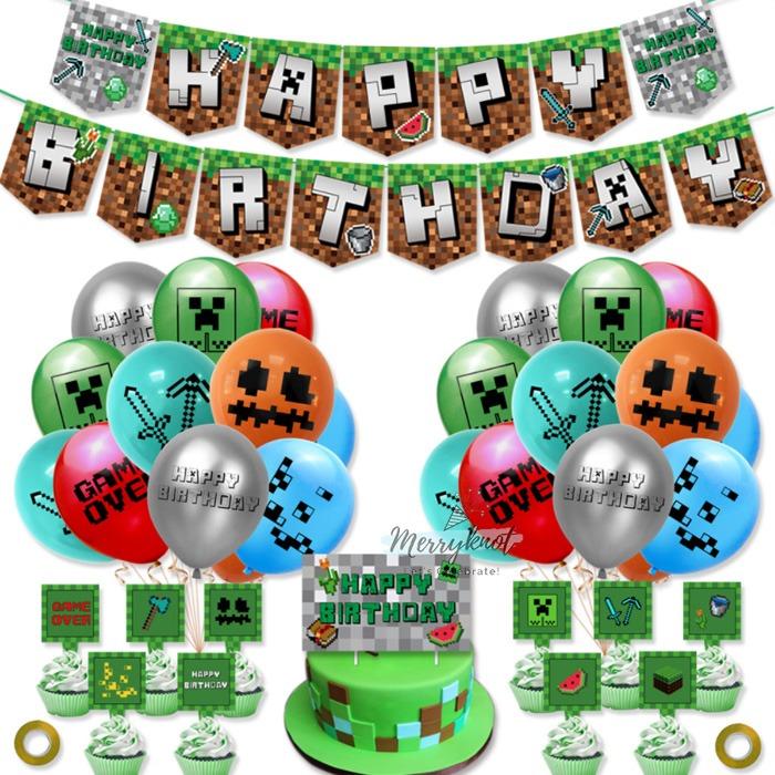 Minecraft Party set Birthday balloon decoration theme, Furniture & Home ...