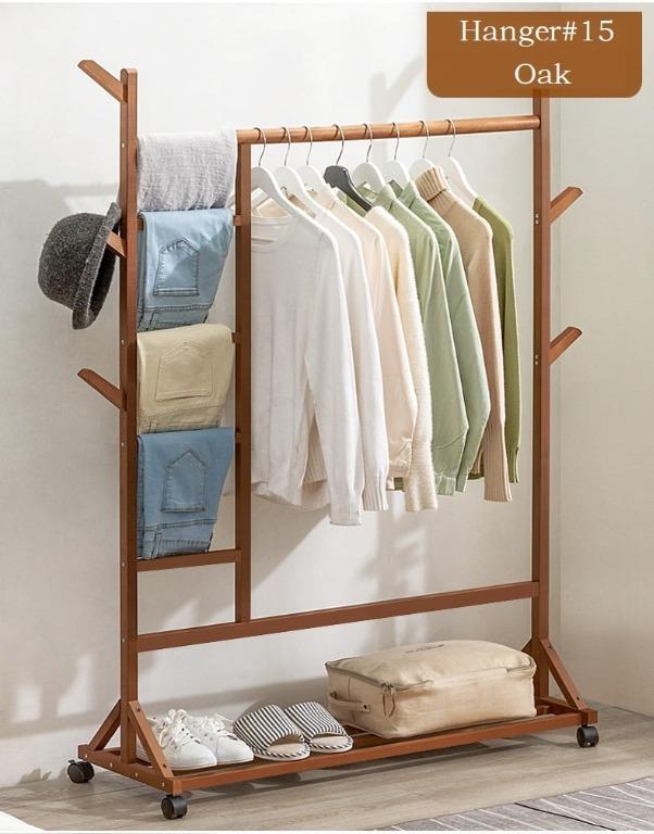 Wooden Hanger Rack with Wheels - Movable Drying Clothes Rack, Furniture ...