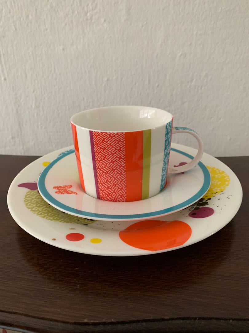 3 pc teacup set Artique Japanese butterfly, Furniture & Home Living ...