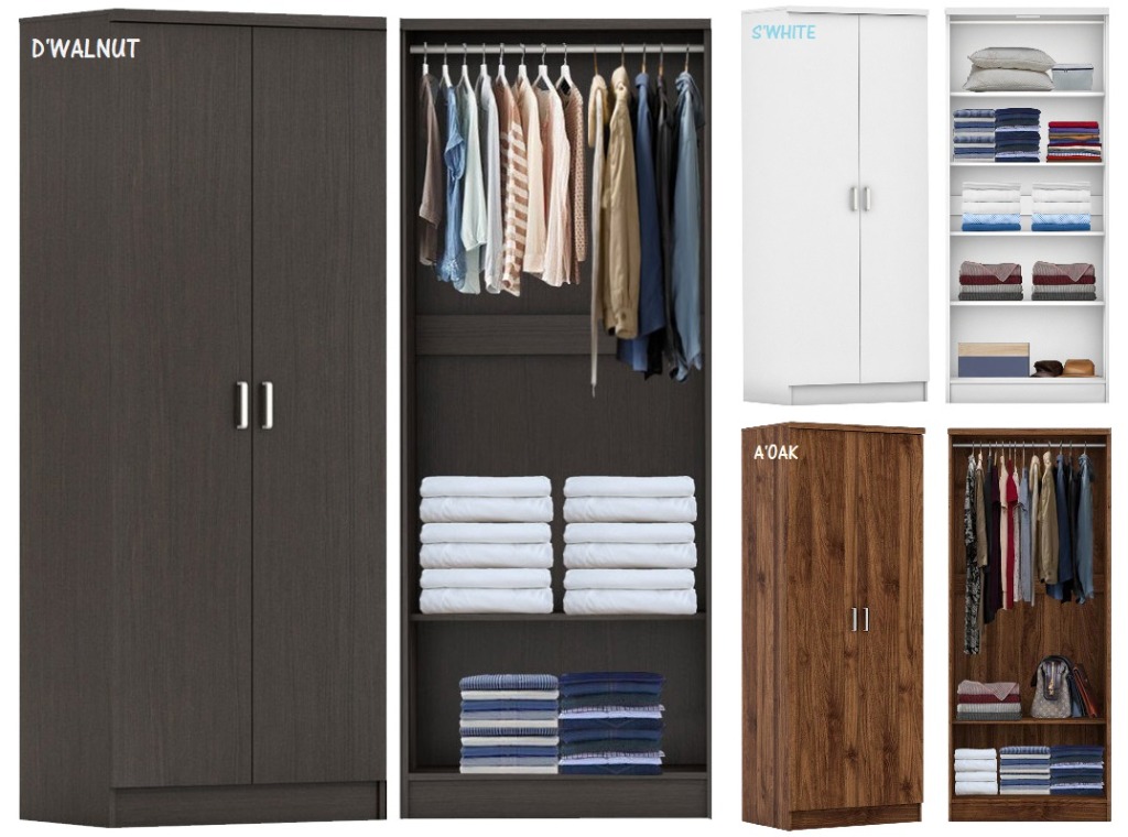 Minimalist 2-Door Removable Shelving Wardrobe Cupboard Closet Cabinet ...