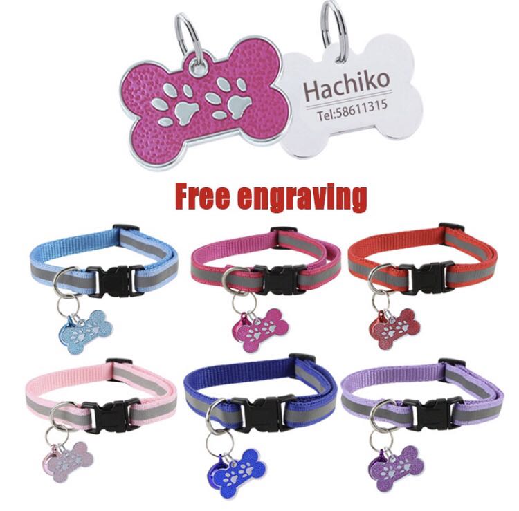 Pet cat dog collar name id tag customised custom personalized ...