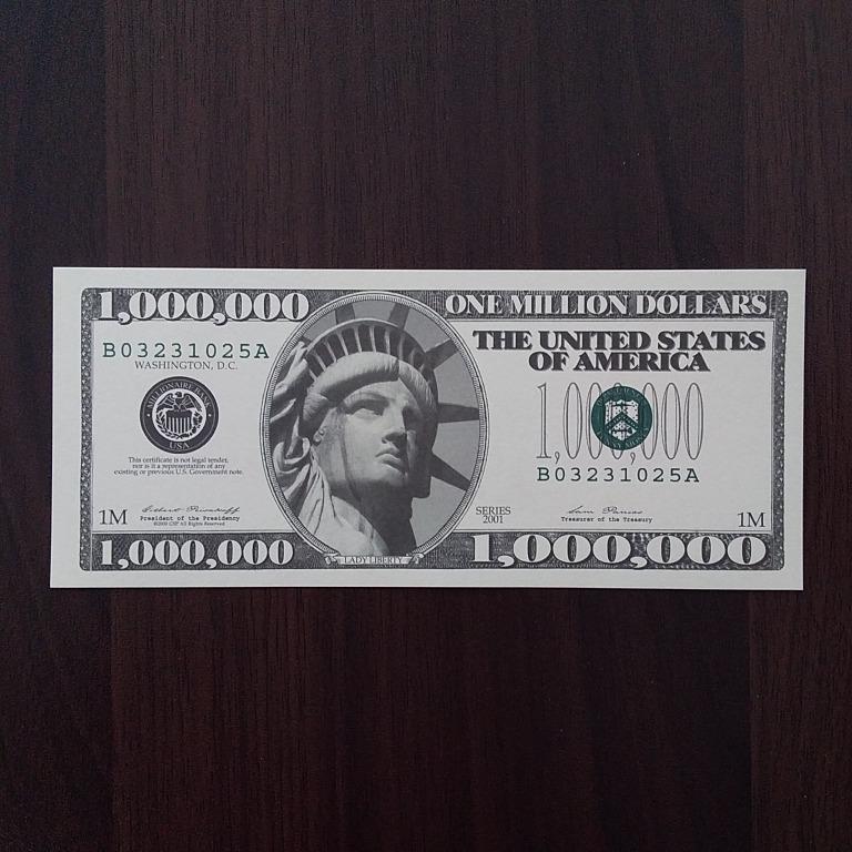 USA 1 Million Dollars Lady Liberty (2001) novelty note, Hobbies & Toys ...