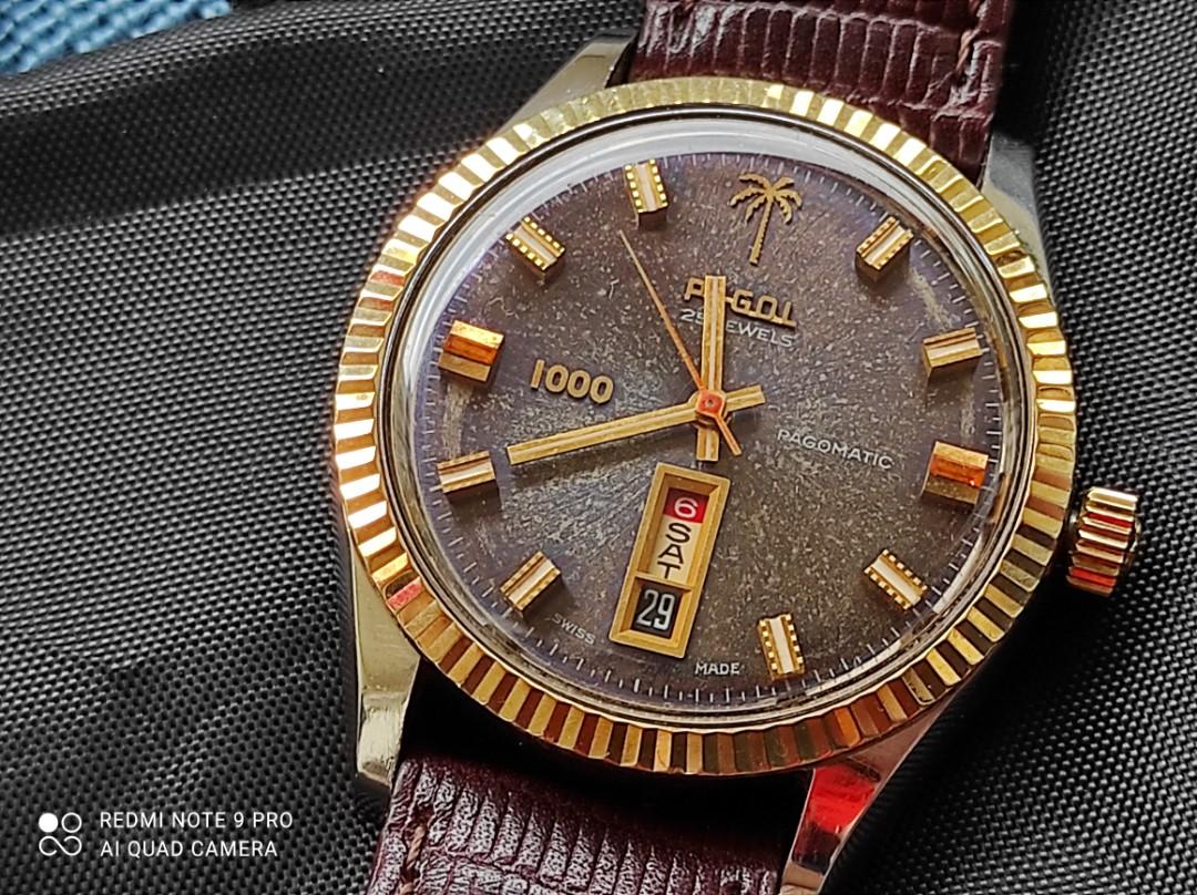 vintage Pagol 1000 Swiss watch GOLD bezel tropical dial & recently ...