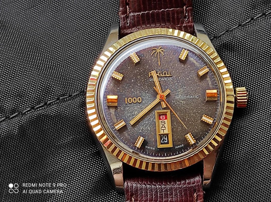 vintage Pagol 1000 Swiss watch GOLD bezel tropical dial & recently ...