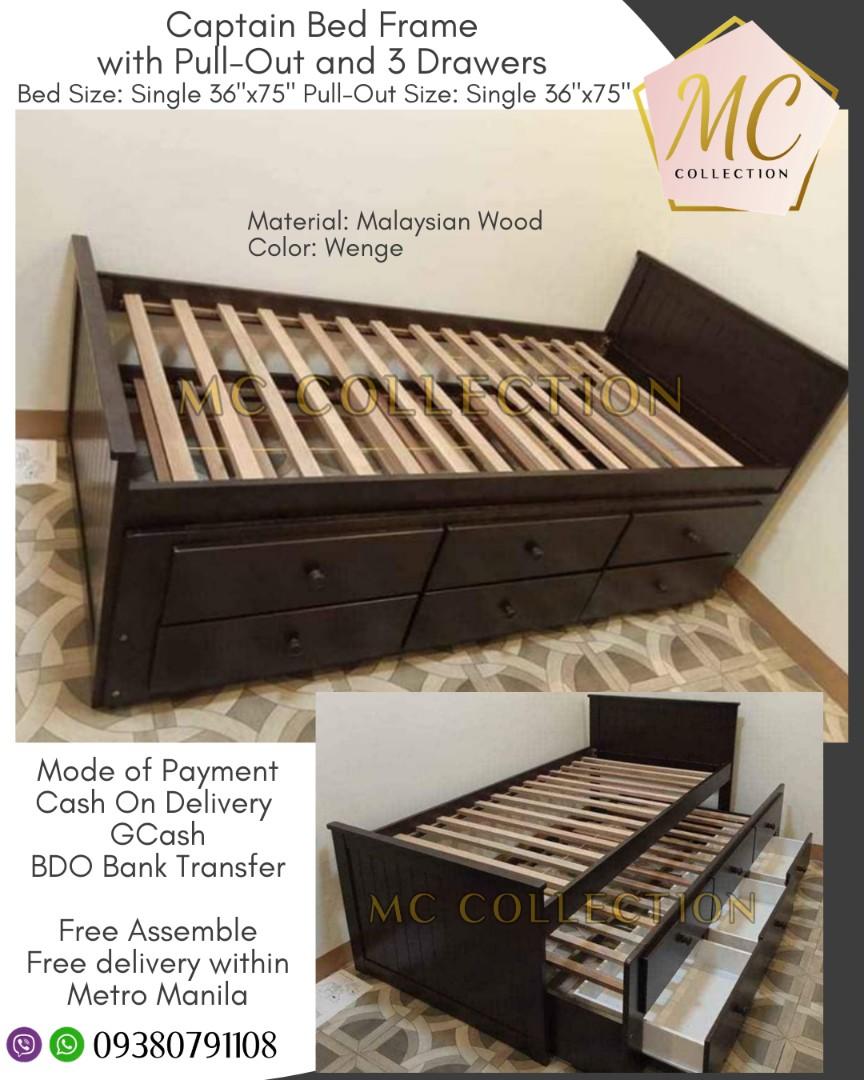Captain Bed Frame with Pull-Out and 3 Drawers, Furniture & Home Living ...