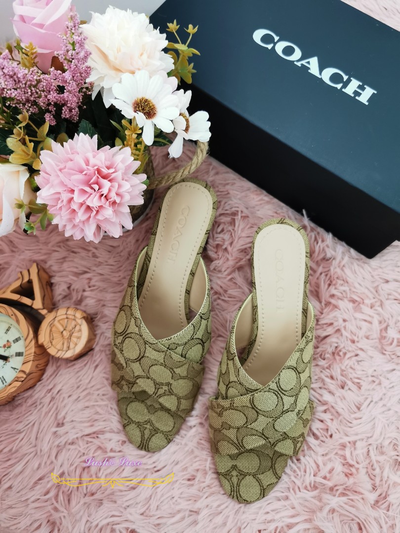 Coach High Heels Slide Sandals in Signature Canvas, Women's Fashion ...