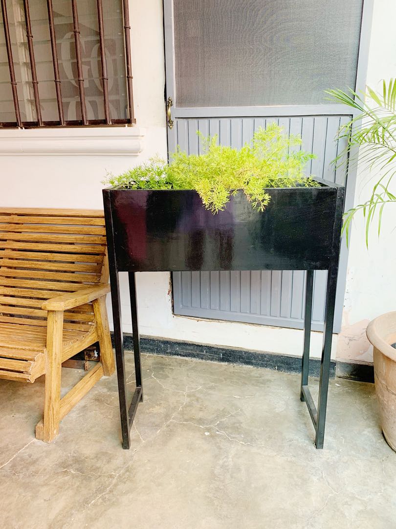 Custom Made Black Plant Stand Raised Rectangular Planter Box, Elevated ...