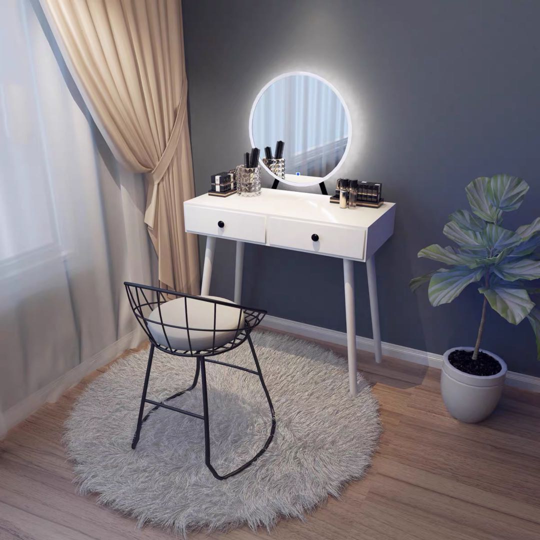 Dressing table 80cm with chair and LED mirror, Furniture & Home Living ...