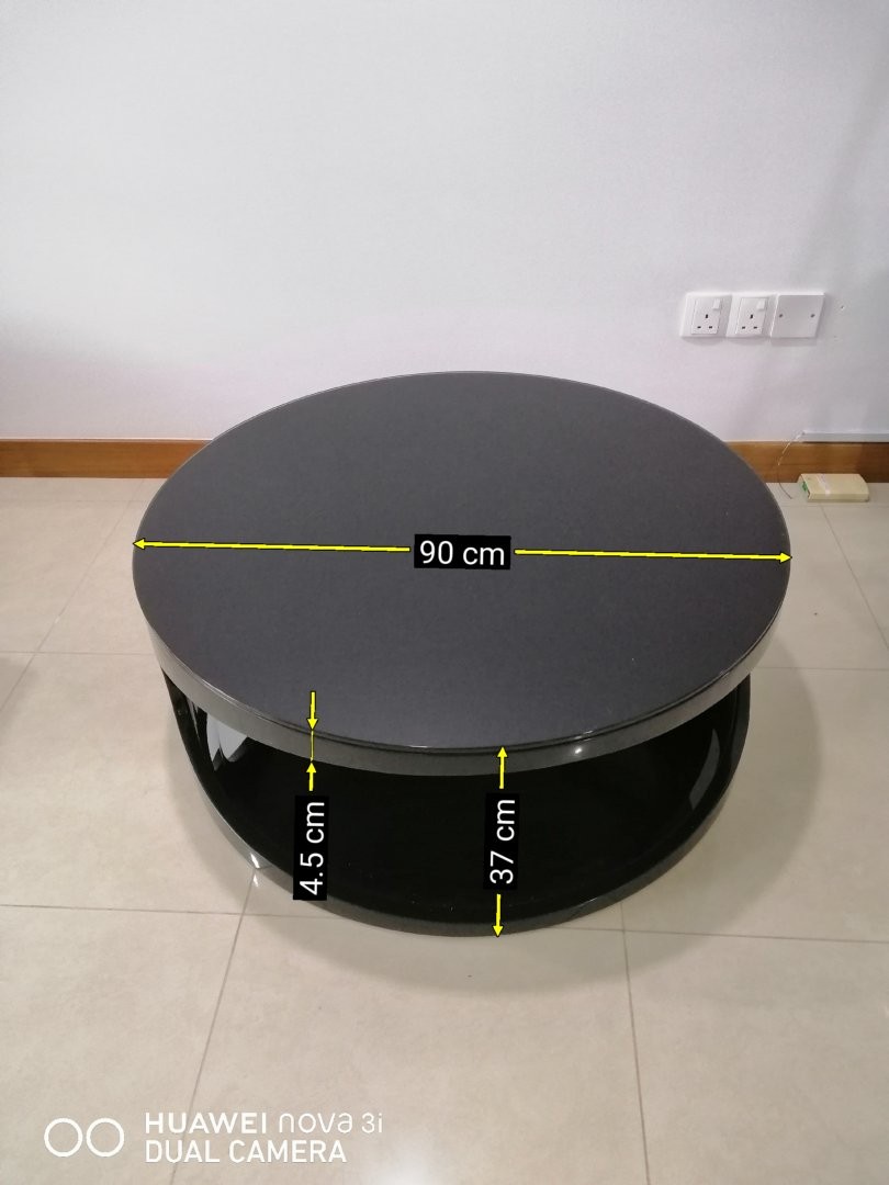 Round Glass Top Coffee Table (Diameter 90cm), Furniture & Home Living ...