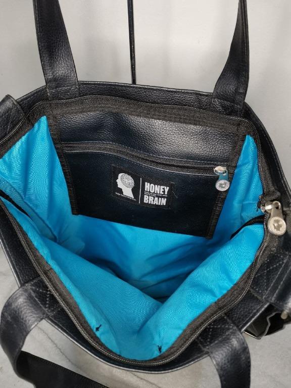 Honey Brain Black Leather Tote with Sling, Women's Fashion, Bags & Wallets, Cross-body Bags on ...