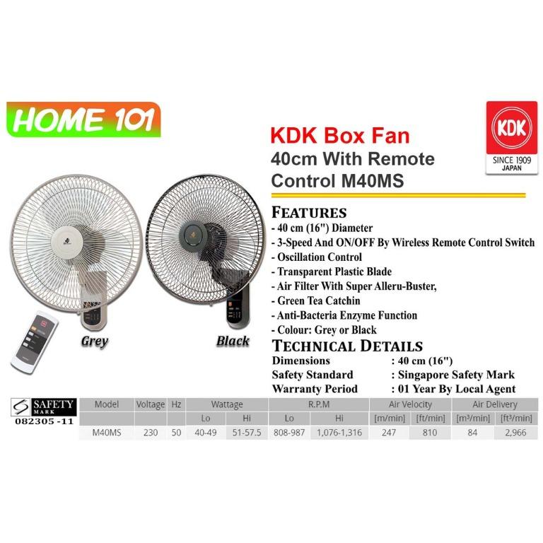 KDK Wall Fan 40cm w/ Remote Ctrl M40MS, Furniture & Home Living ...