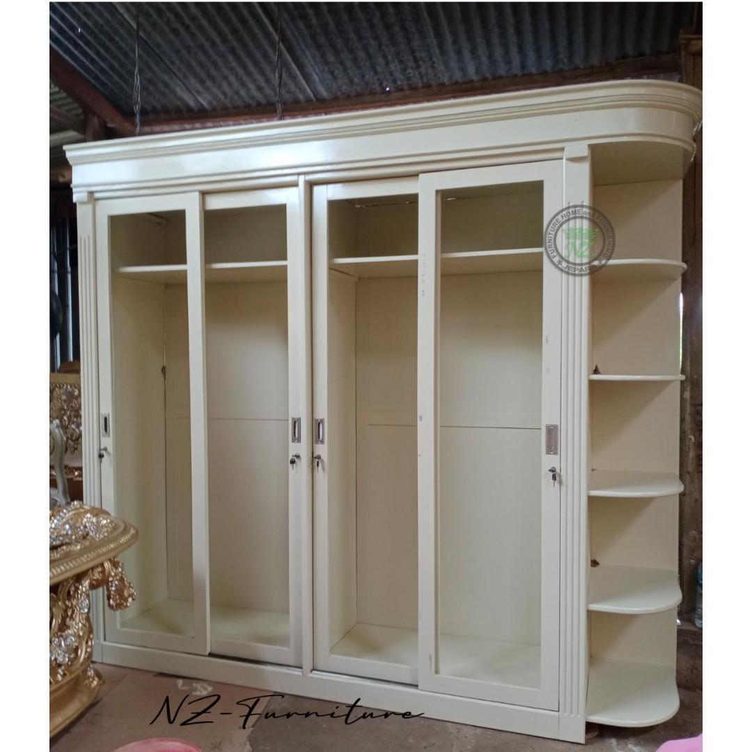 Lemari Pakaian Ivory 4 Pintu Cermin Sliding, Perabotan Rumah di Carousell