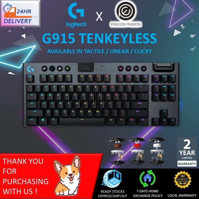 Logitech G915 TKL Tenkeyless Lightspeed Wireless RGB Mechanical Gaming ...