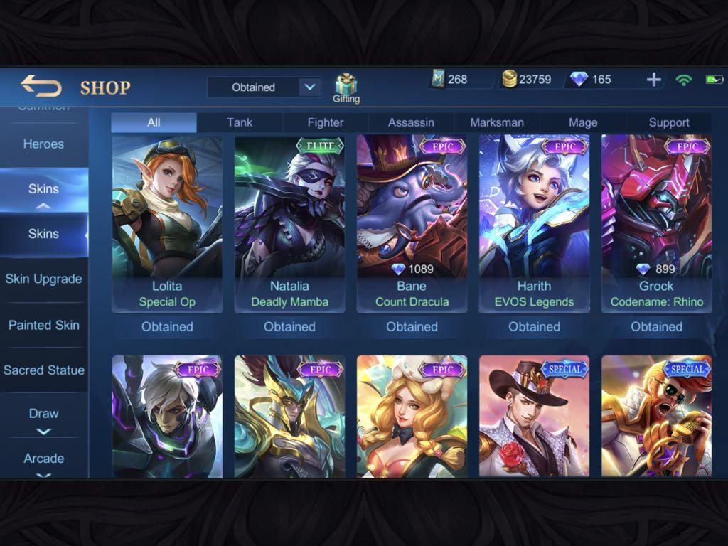 Mlbb / ML Account 10 epic skins, Video Gaming, Gaming Accessories, Game ...