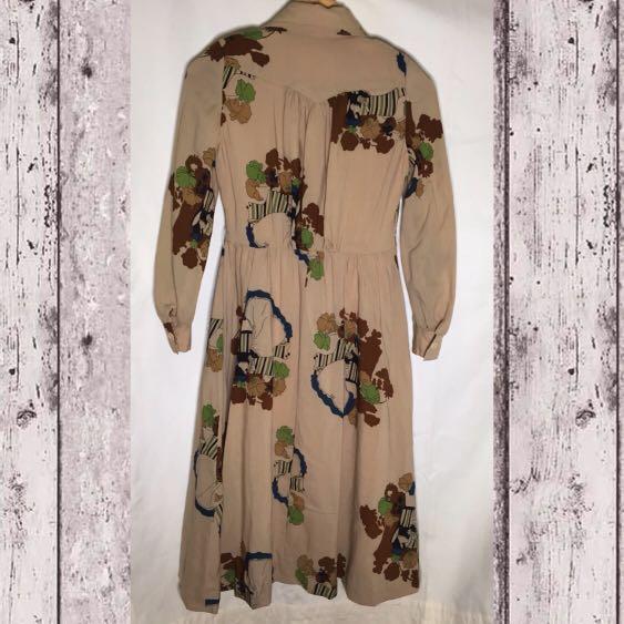 Vintage Cynsia Japan Tan Printed Dress, Women's Fashion, Dresses & Sets ...