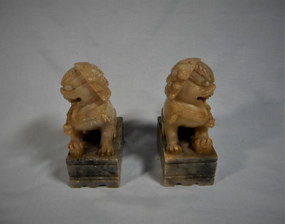 Art & Collectibles Figurines Antique Shoushan stone foo dog pedestal ...