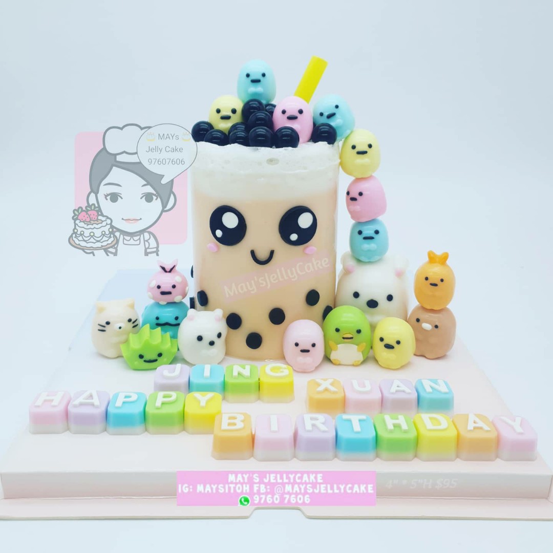 Boba Milk Tea Jelly Cake / Sumikko Gurashi Jelly Cake (agar agar cake ...