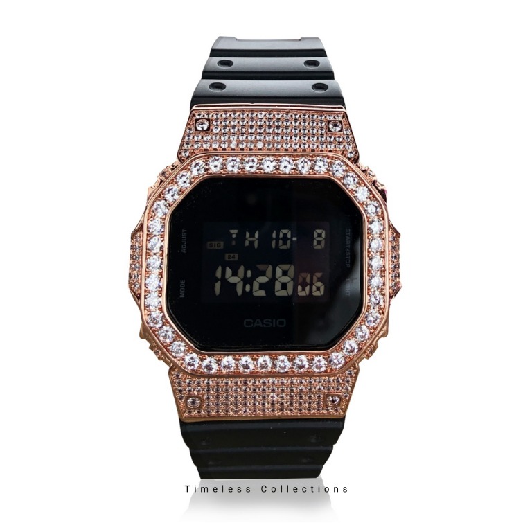 Customised Diamond Bezel CASIO G-Shock Watch / DW5600 Zeus / Rose Gold ...