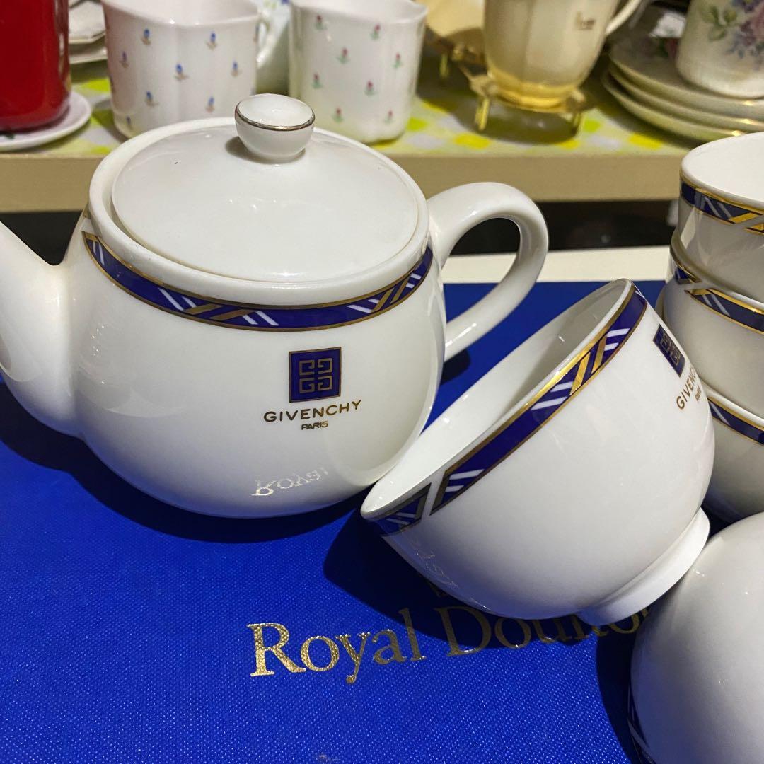 Givenchy blue gold teapot and tea cup set, Furniture & Home Living ...
