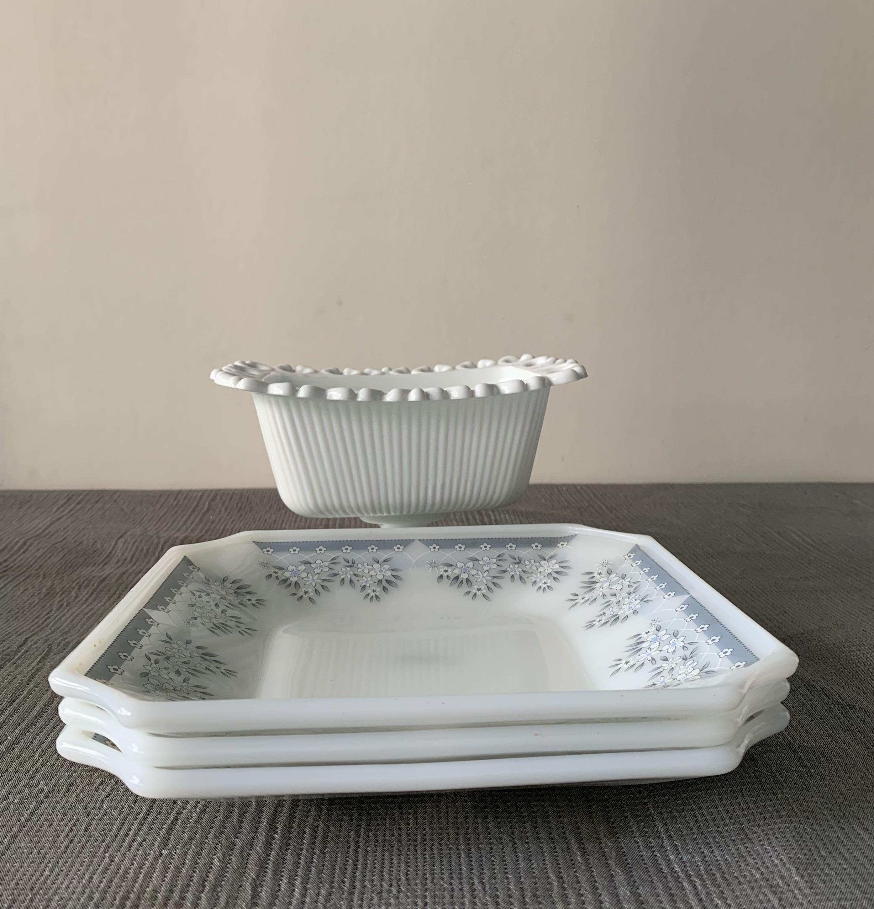 LANDEX white glass plates, Furniture & Home Living, Kitchenware ...