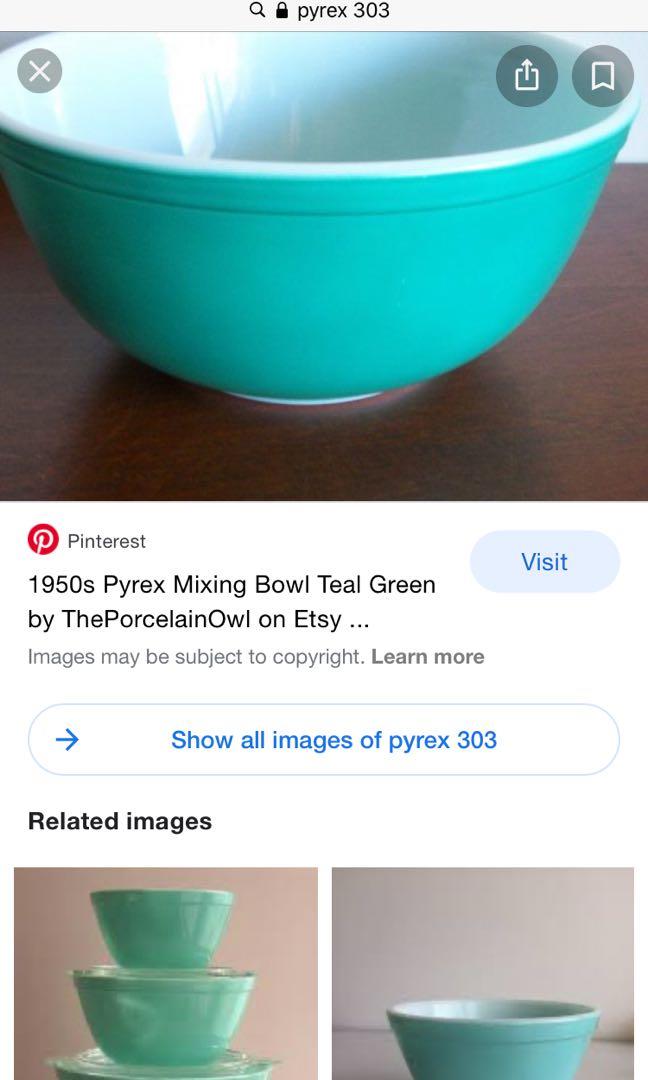 Rare Vintage Pyrex Primary Colours Teal 4PTS No 303 Mixing Bowl 1950s ...