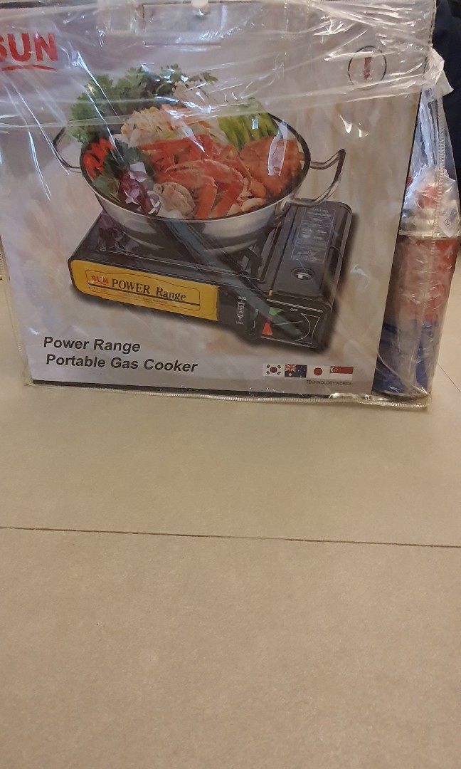 SUN Power Range Portable Gas Cooker + 28cm Stanlinless Steel Pot Set ...