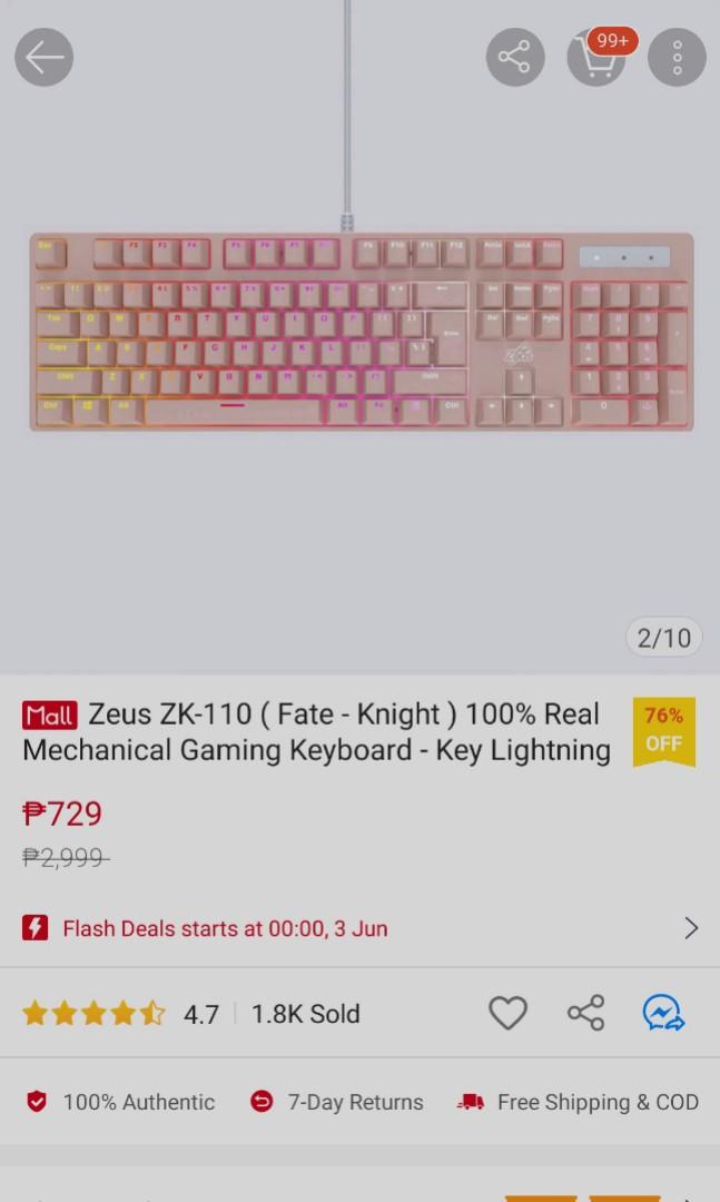 Zeus Mechanical Keyboard ZK-100 - Key Lightning, Computers & Tech ...