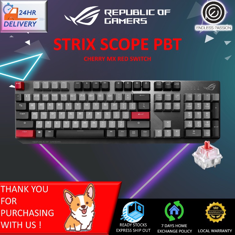 Asus ROG Strix Scope PBT Mechanical Gaming Keyboard - Cherry MX Red ...