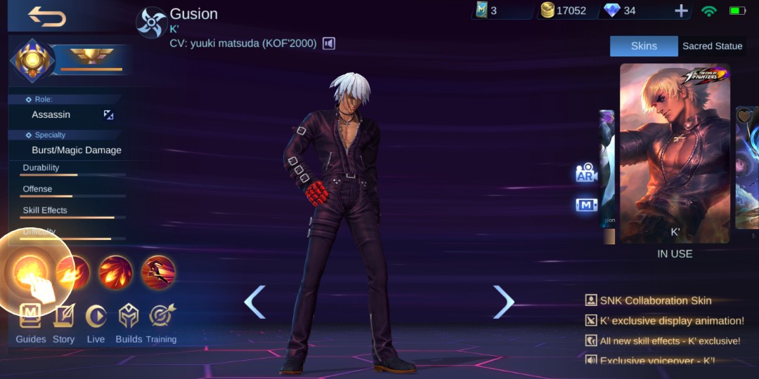 Gusion KOF x 3 Time Limited Epics Mobile Legends Account, Video Gaming ...