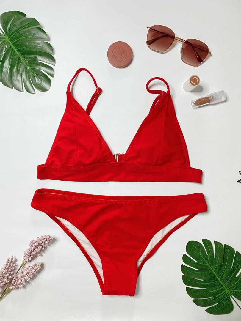 Red Triangle Top Bikini, Women's Fashion, Swimwear, Bikinis & Swimsuits ...