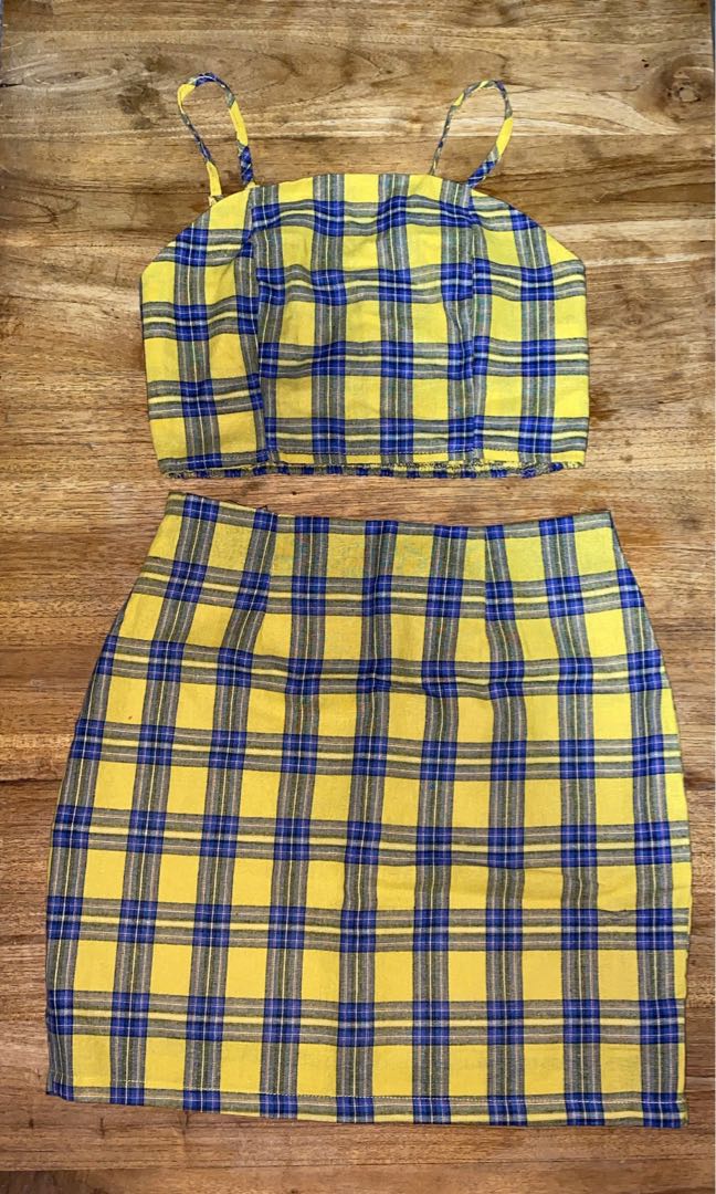 Two Piece Matching Gingham Set, Women's Fashion, Bottoms, Skirts on ...