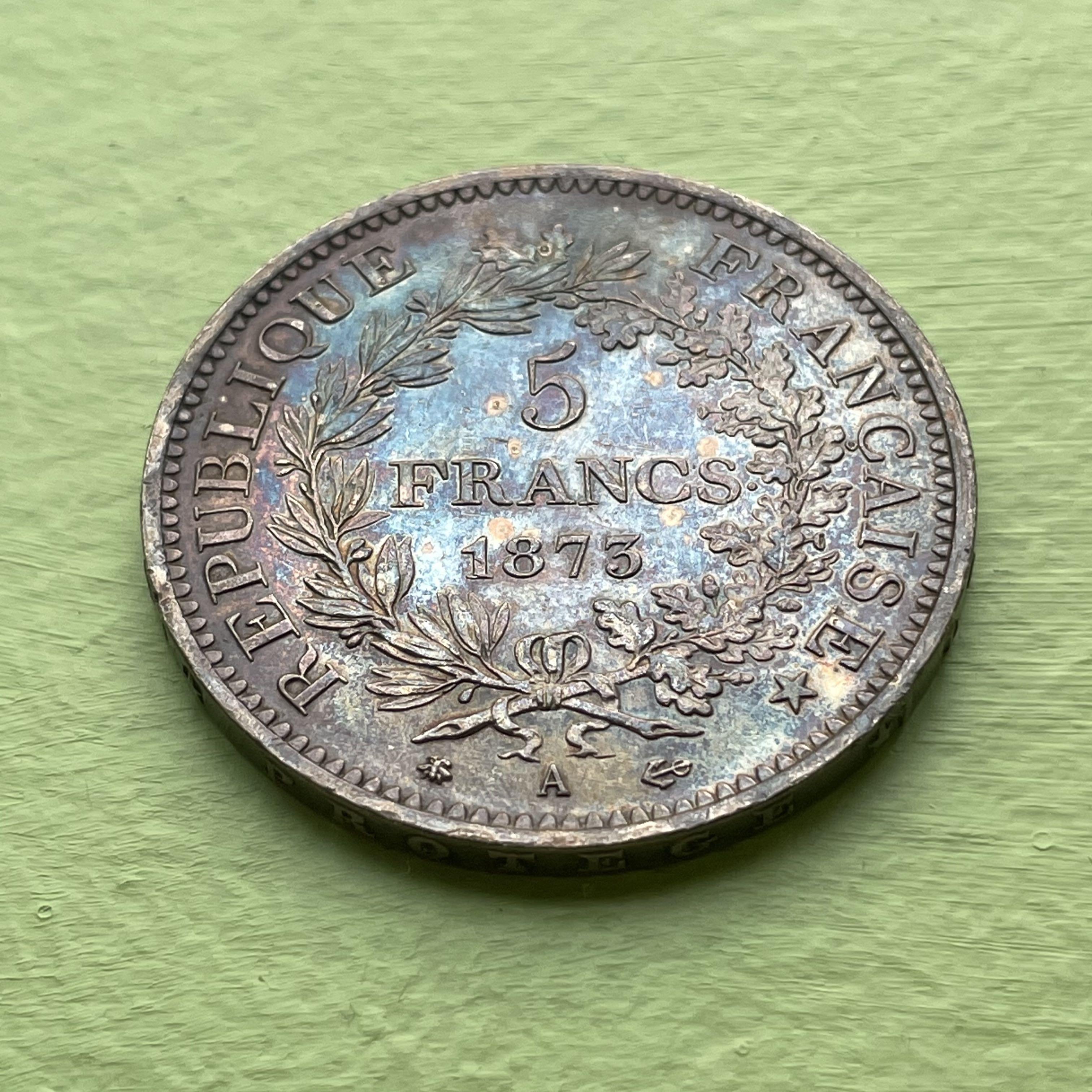 France Hercules Silver 1873 A 5 Franc Coin, Hobbies & Toys, Memorabilia ...