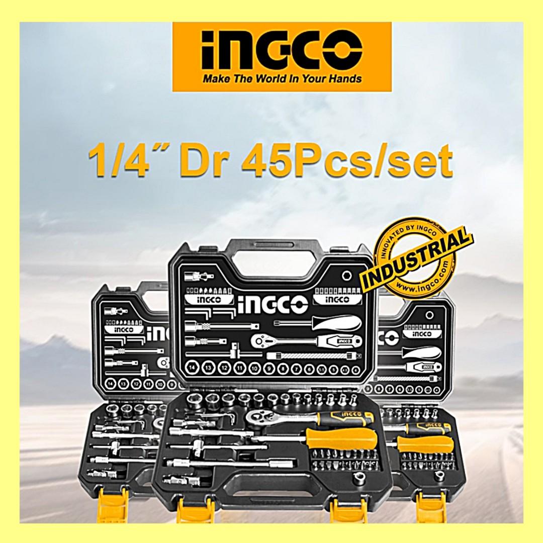 INGCO 45pcs 1/4" Socket set & Screwdriver bit torx ratchet driver case ...