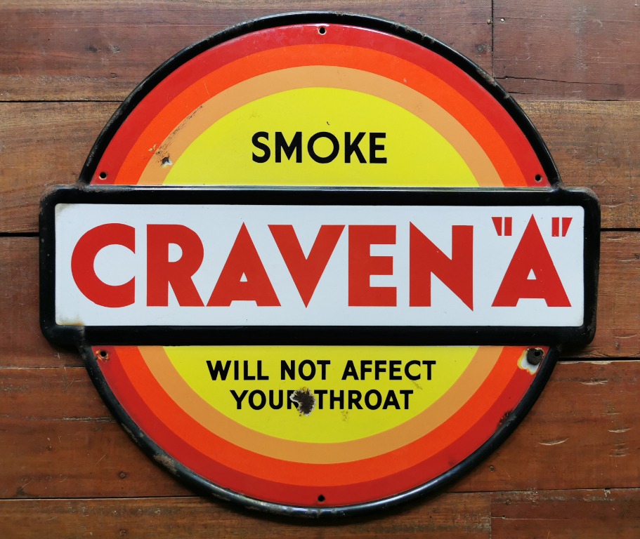 VINTAGE ENAMEL METAL SIGN CRAVEN A CIGARETTES, Hobbies & Toys ...