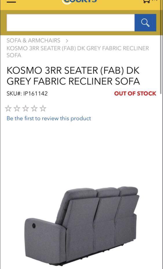 KOSMO 3RR SEATER (FAB) DK GREY FABRIC RECLINER SOFA, Furniture & Home ...