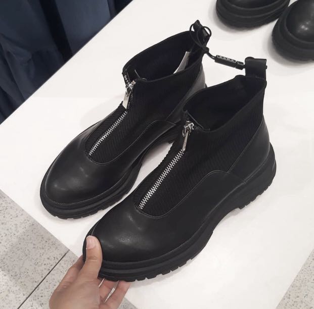 Sepatu Boots flat Zara ankle boots with zip black ORIGINAL BARU, Fesyen ...