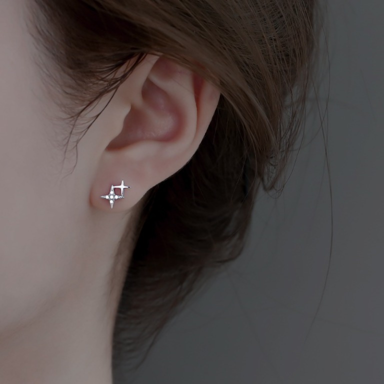 Minimalistic Four Point Star Cluster Silver Stud Earrings, Women's ...
