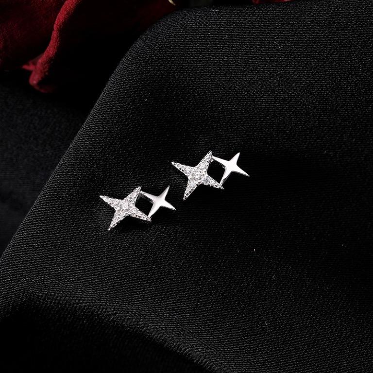 Minimalistic Four Point Star Cluster Silver Stud Earrings, Women's ...
