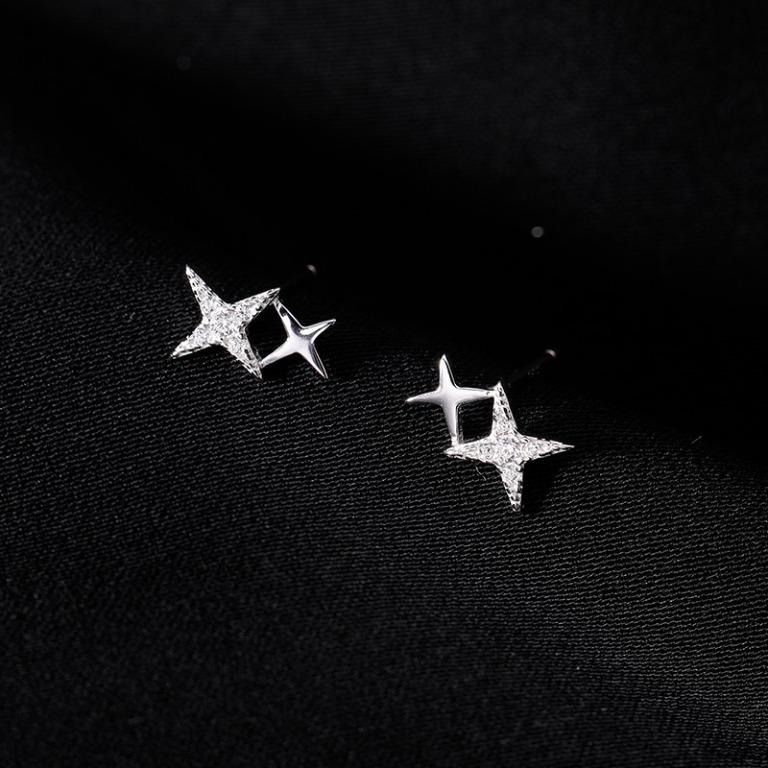 Minimalistic Four Point Star Cluster Silver Stud Earrings, Women's ...