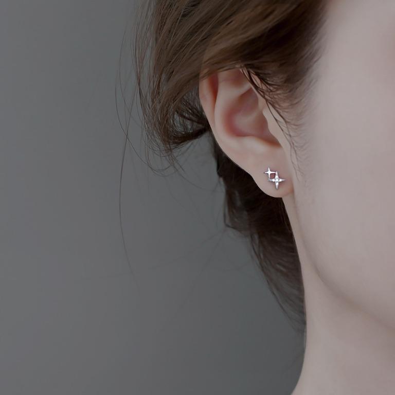 Minimalistic Four Point Star Cluster Silver Stud Earrings, Women's ...