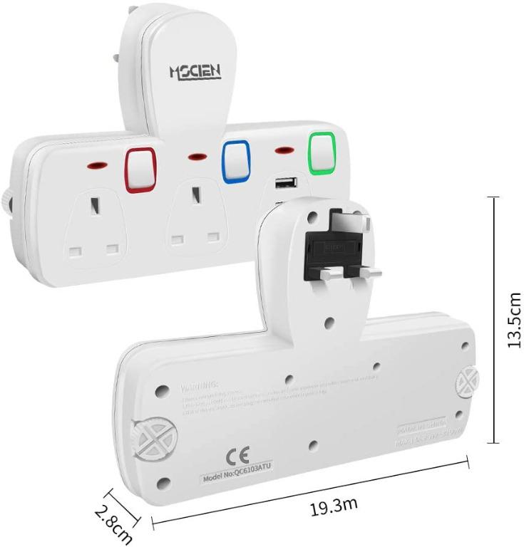 Mscien 2 Way Plug with USB Multi-Plug Wall Socket Adaptor with ...