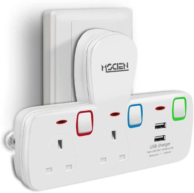 Mscien 2 Way Plug with USB Multi-Plug Wall Socket Adaptor with ...