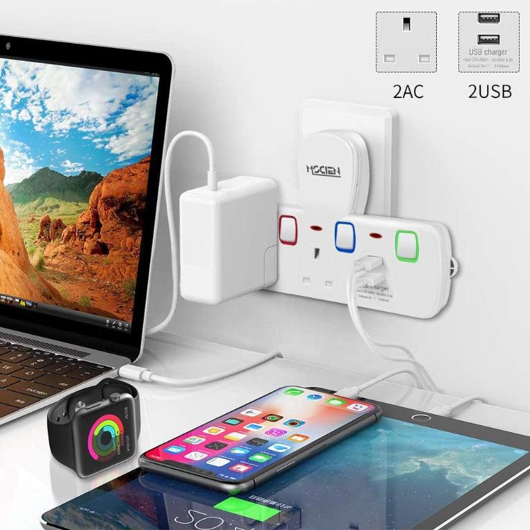 Mscien 2 Way Plug with USB Multi-Plug Wall Socket Adaptor with ...