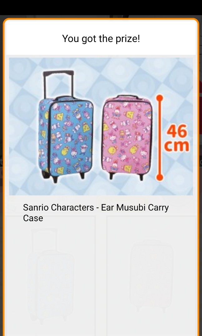 sanrio ear musubi luggage carry case Japan Toreba crane claw, Hobbies ...