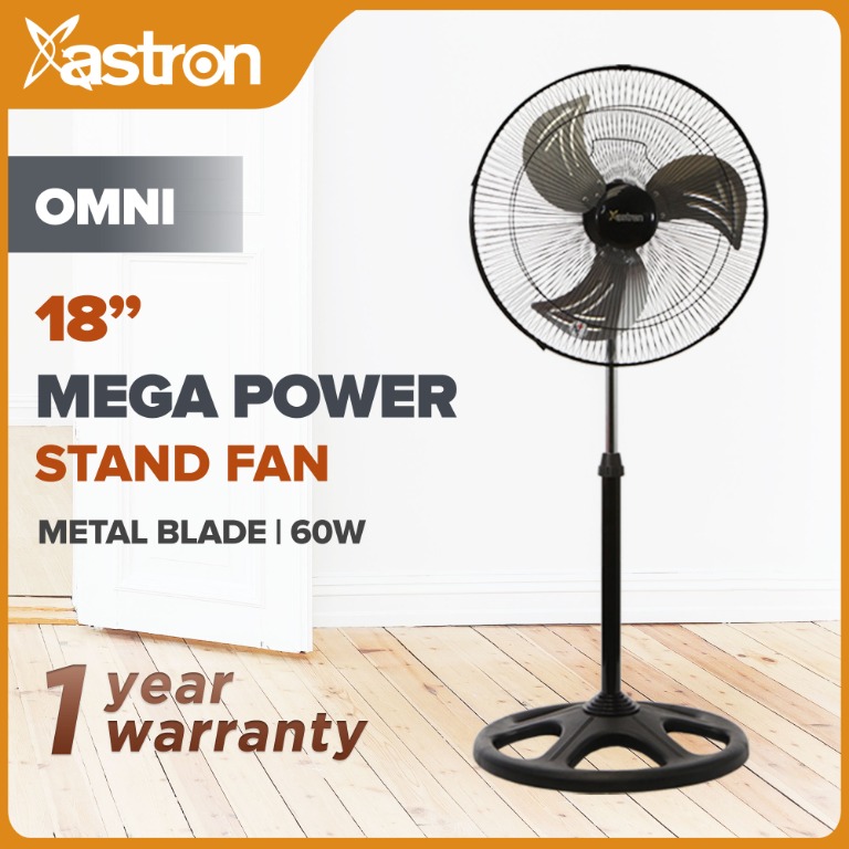 Astron Omni Industrial Stand Fan with 18" Metal Blade (Black) Electric ...