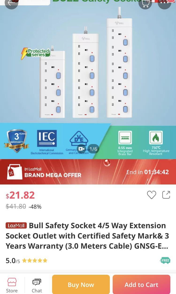 Bull 4 way extension socket outlet, TV & Home Appliances, Electrical ...