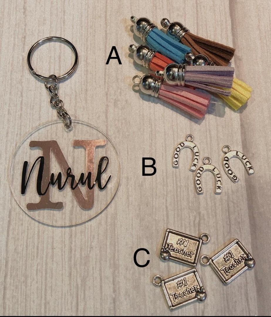 Customised Name Acrylic Keychain with Initials and tassel, Hobbies ...